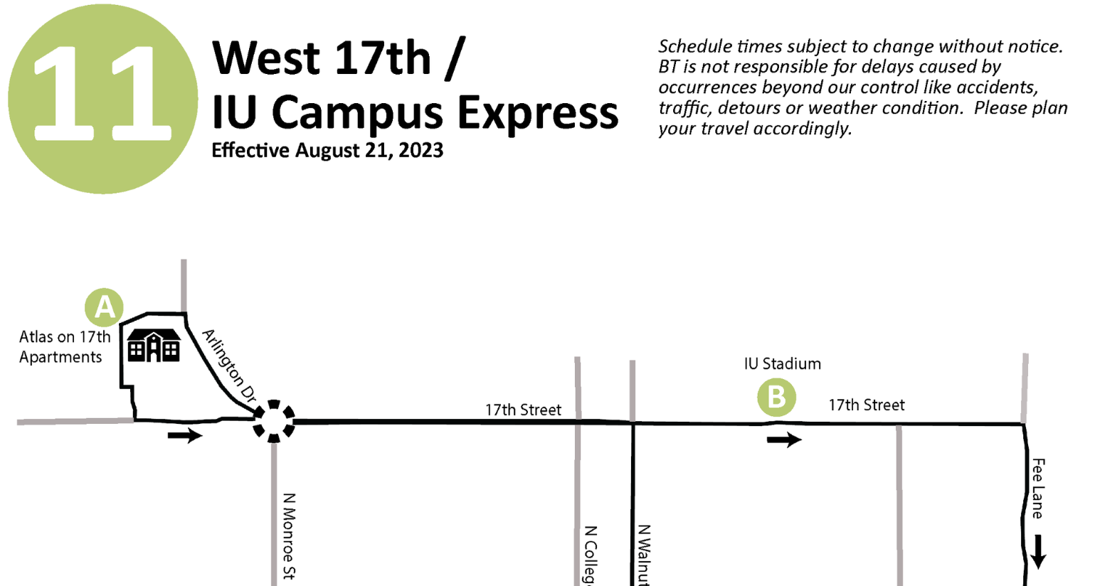 11 W 17th / IU Campus Express – Bloomington Transit